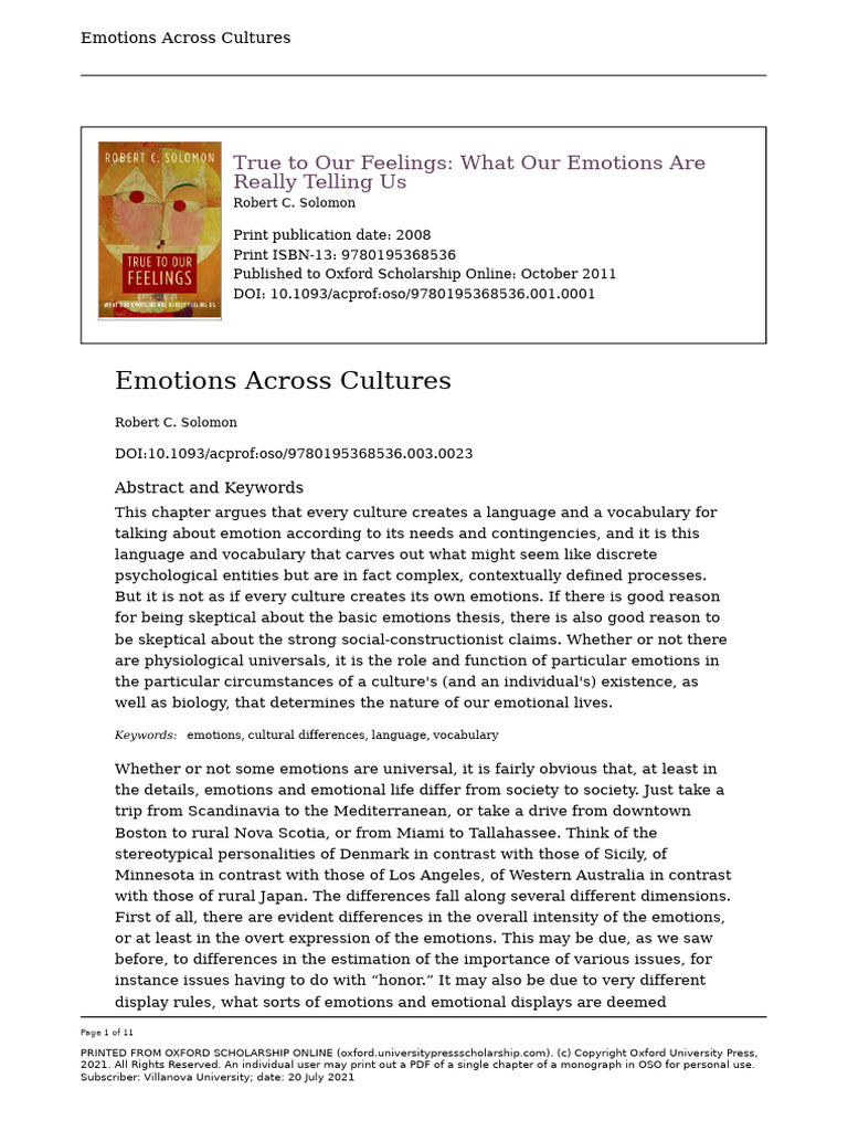 W2-Solomon-Emotions Across Cultures | PDF | Anger | Emotions