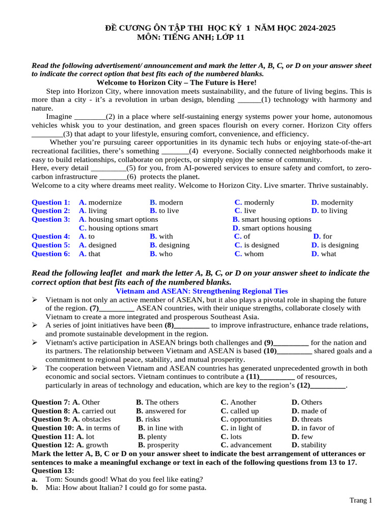 ĐỀ CƯƠNG K11 | PDF | Critical Thinking | Transport