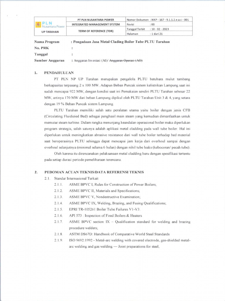 TOR Metal Cladding PLTU Tarahan | PDF