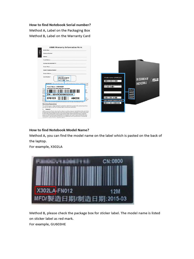 How To Find Notebook Serial Number Model Name and 90PN | PDF