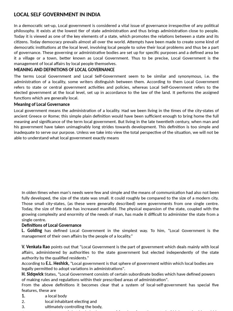 Evolution of Local Self Government in The Preindependence Era | PDF ...