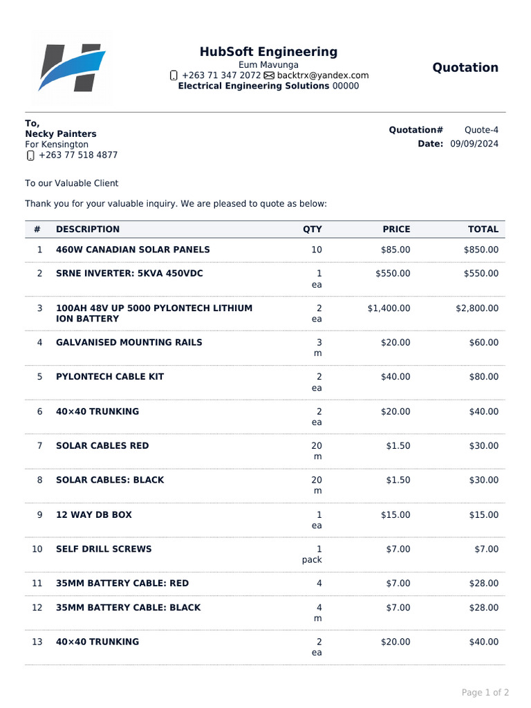 PV System Quotation For Kensington | PDF | Photovoltaic System ...