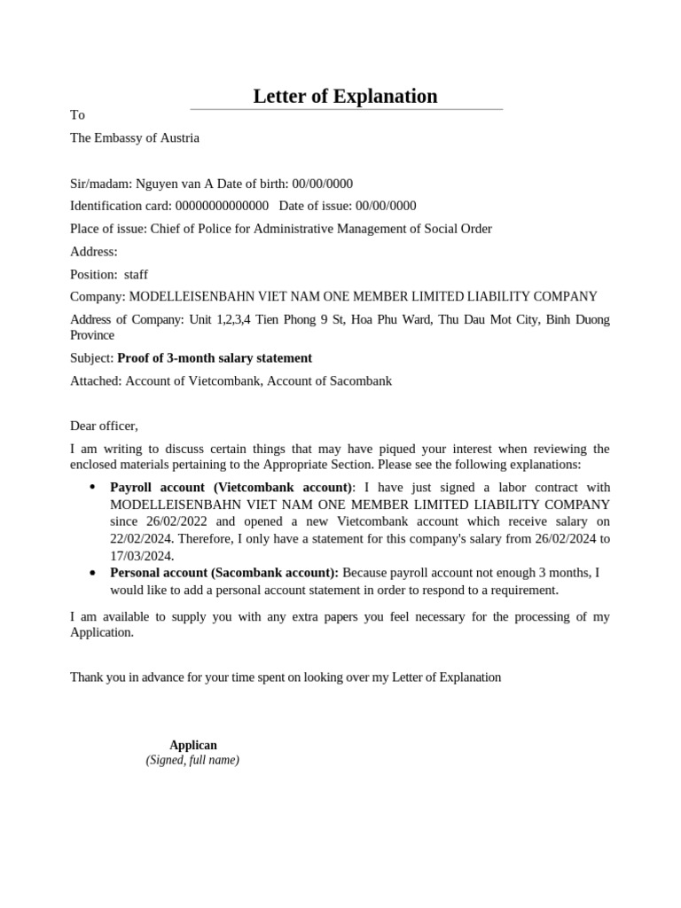 Letter of Explanation | PDF