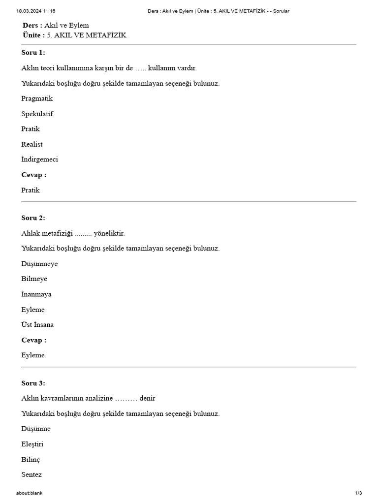 Akil Ve Eylem Soru 05 | PDF