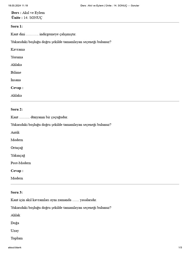 Akil Ve Eylem Soru 14 | PDF