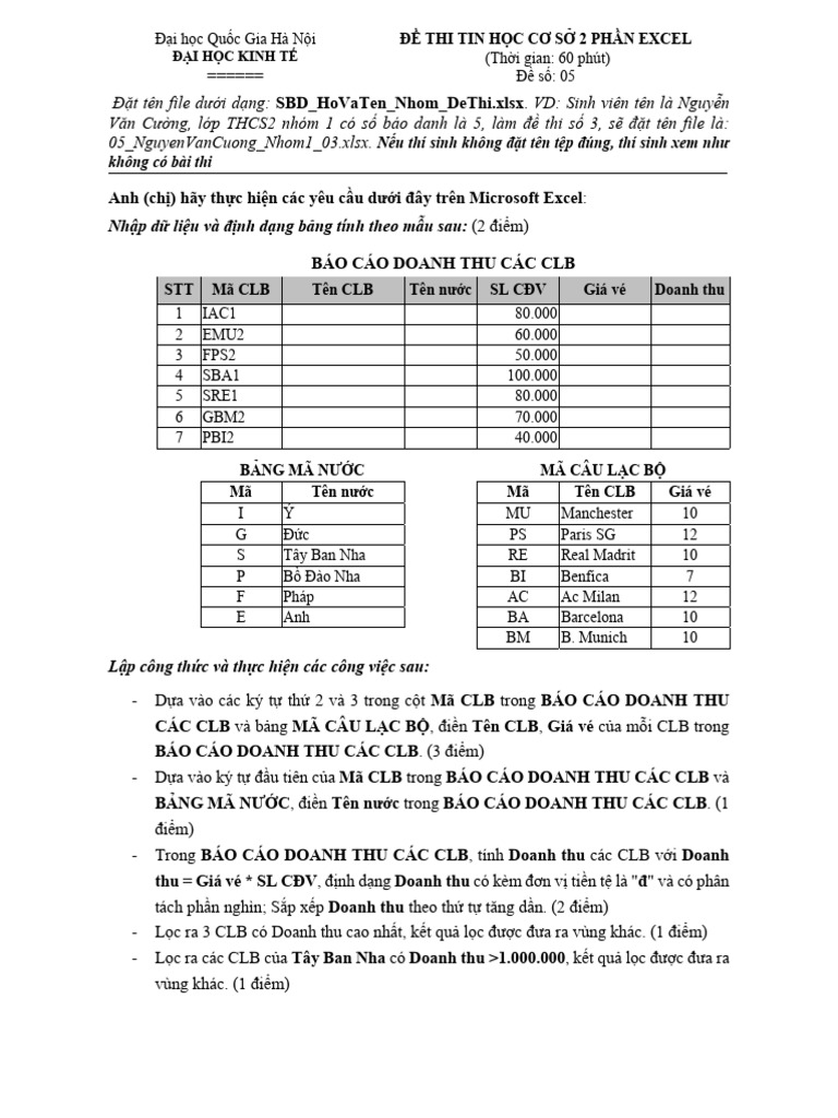 De Thi Giua Ky - Excel - 05 - KinhTe | PDF