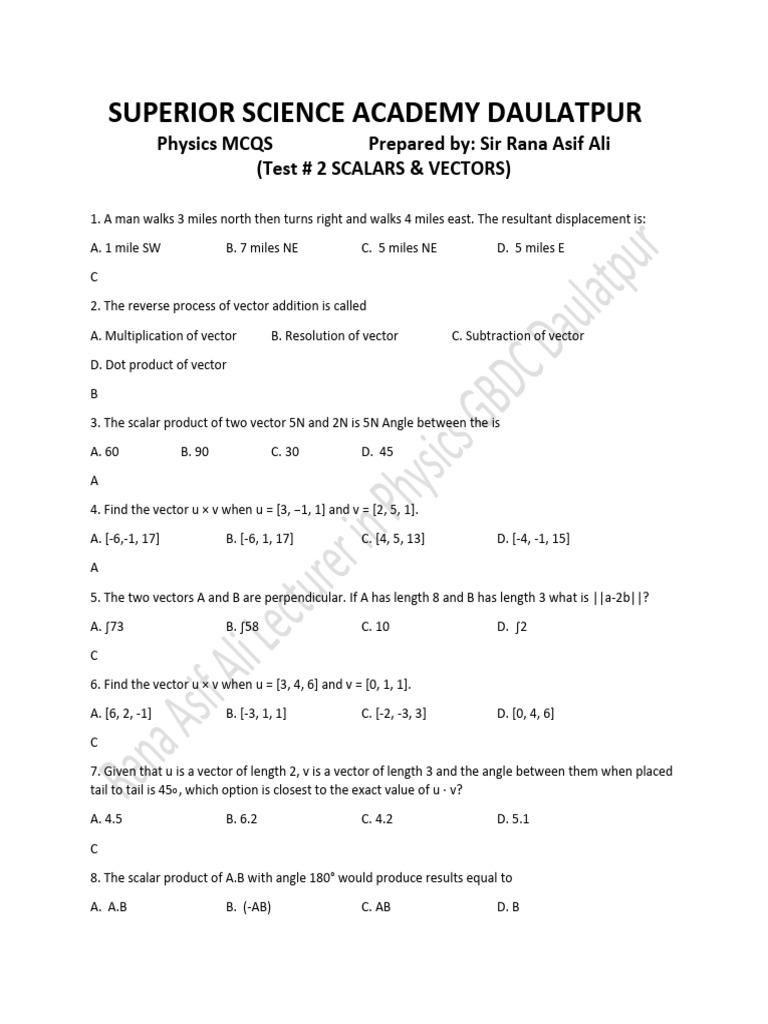 Test # 2 Scalar and Vector | PDF | Euclidean Vector | Abstract Algebra