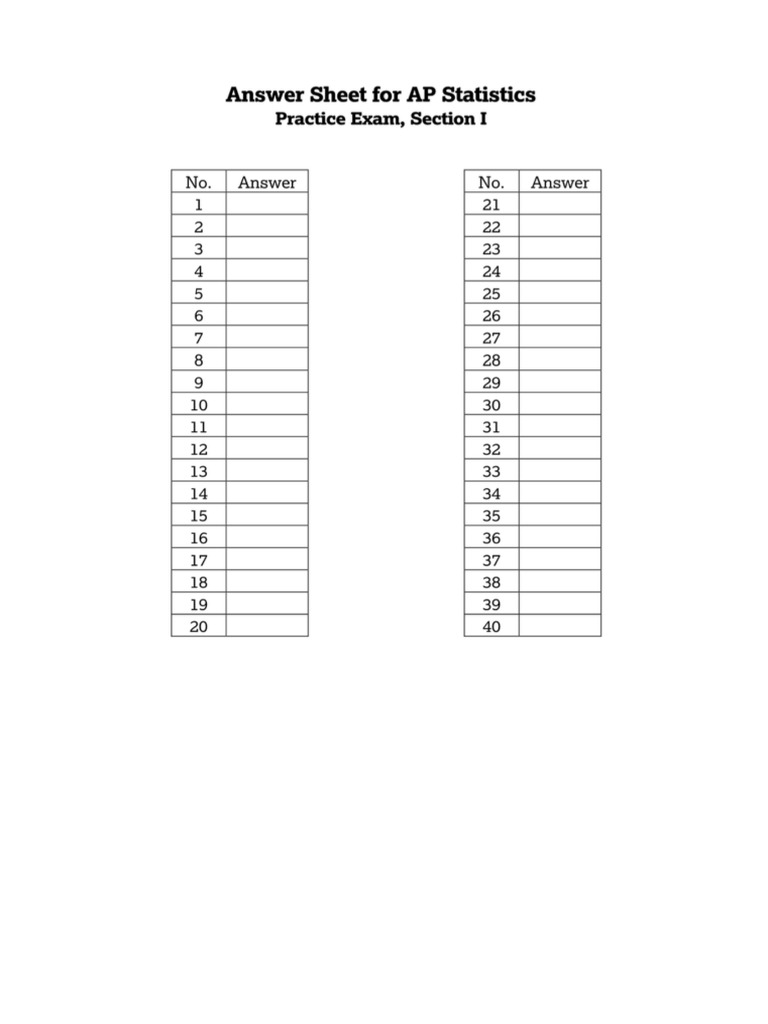 final AP stats answer sheet 答题卡 6人 | PDF