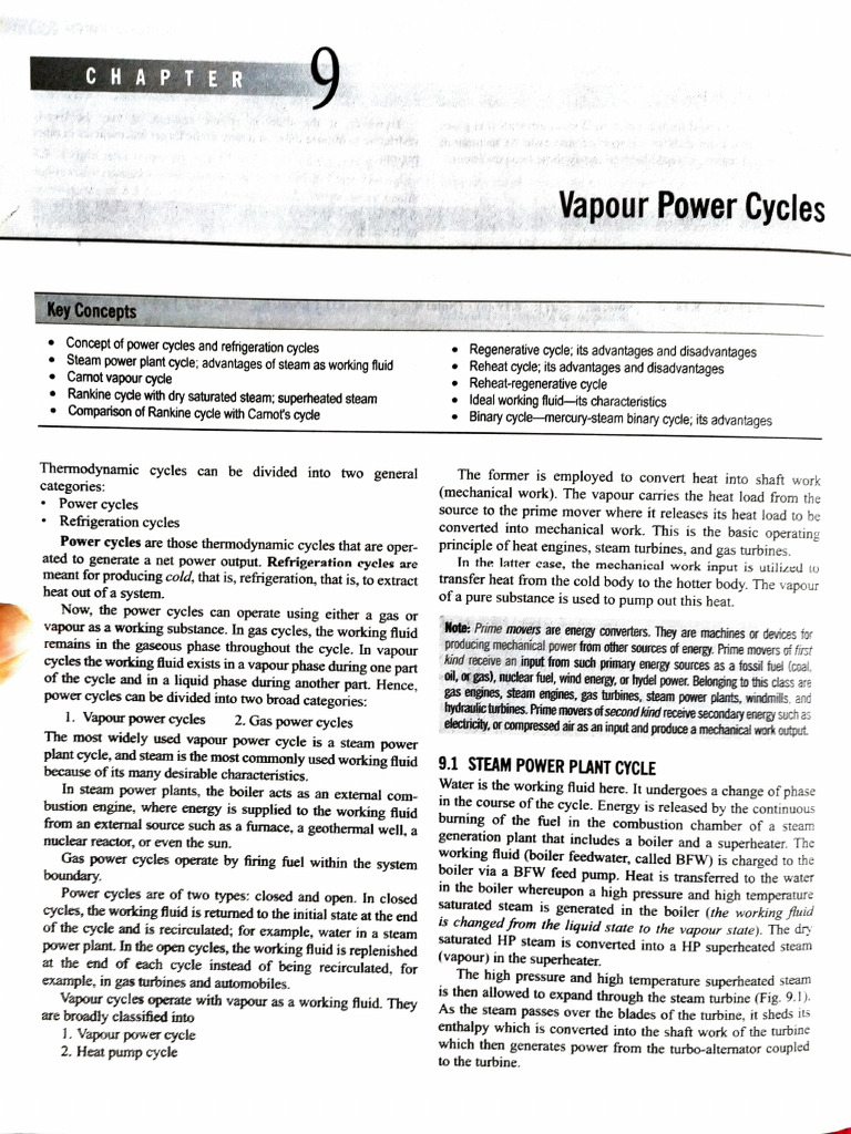 Notes On Vapour Power Cycle | PDF | Steam | Boiler