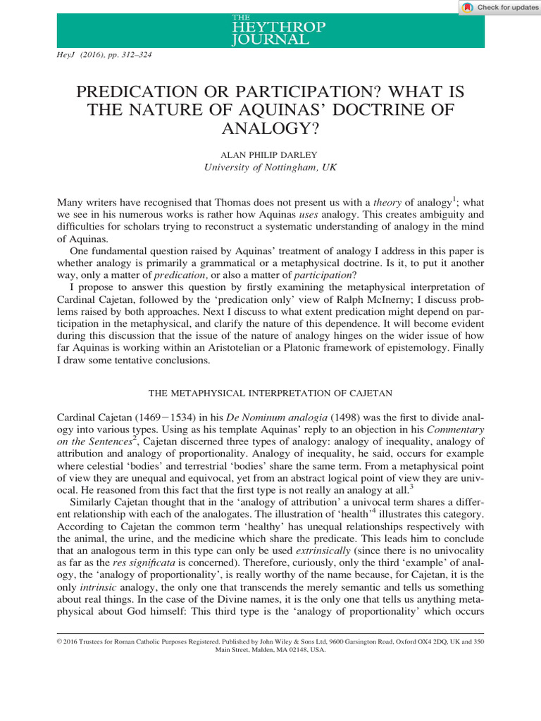 The Heythrop Journal - 2016 - Darley - Predication or Participation ...