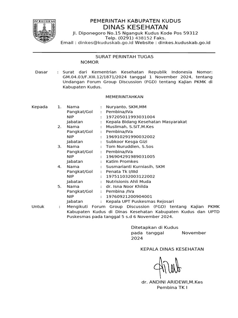 DKK Surat Perintah Tugas PKMK | PDF