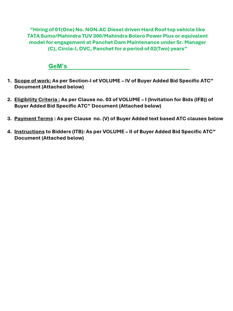 Gem'S Bid Document No.: Gem/2024/B/5553016: I, DVC, Panchet For A Period of 02 (Two) Years" | PDF