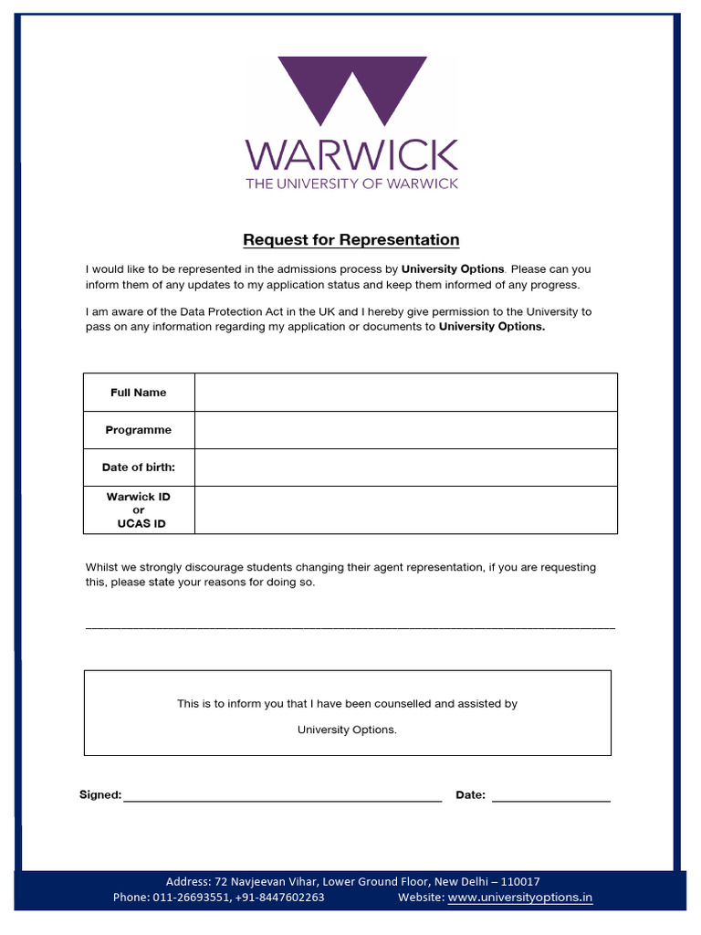 Authority Letter - University of Warwick | PDF