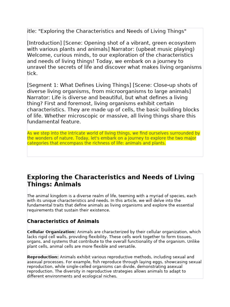 Exploring the Characteristics and Needs of Living Things | PDF ...
