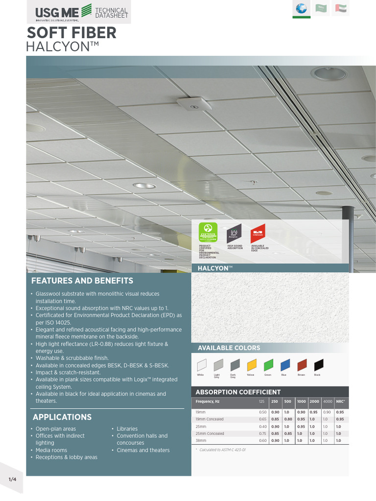 Usg - Me - Halcyon - Ceiling - Technical - Datasheet 2024 | PDF | Sound ...