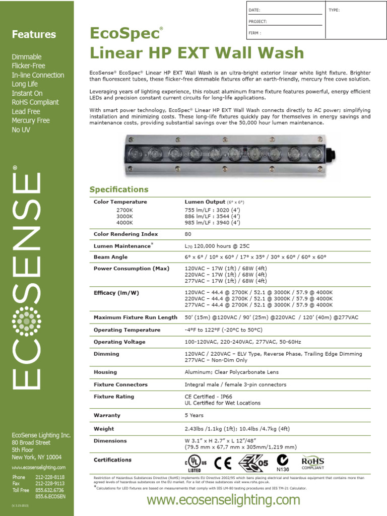 EcoSpec - Linear HP EXT Wall Wash - Spec Sheet | PDF | Electromagnetic ...