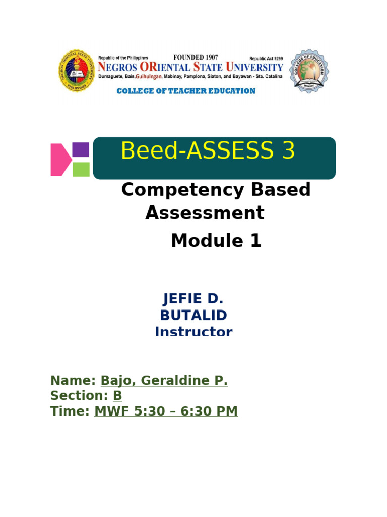 Beed Assess 3 Module 1 Answer | PDF | Multiple Choice | Behavioural Sciences