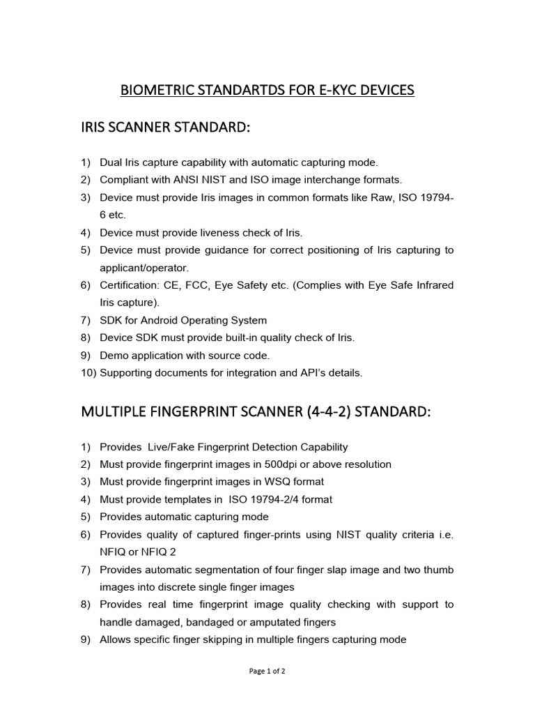 Biometric Standards EKYC 2024 | PDF