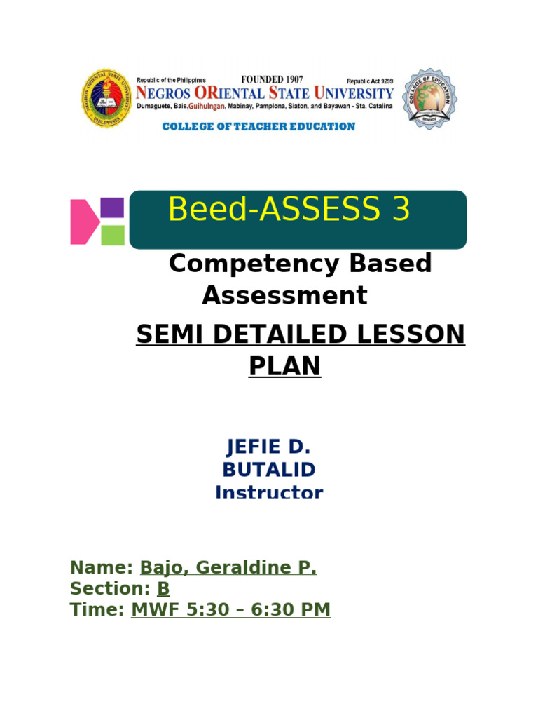 Beed Assess 2 Semi Detailed Lesson Plan | PDF | Lesson Plan | Learning