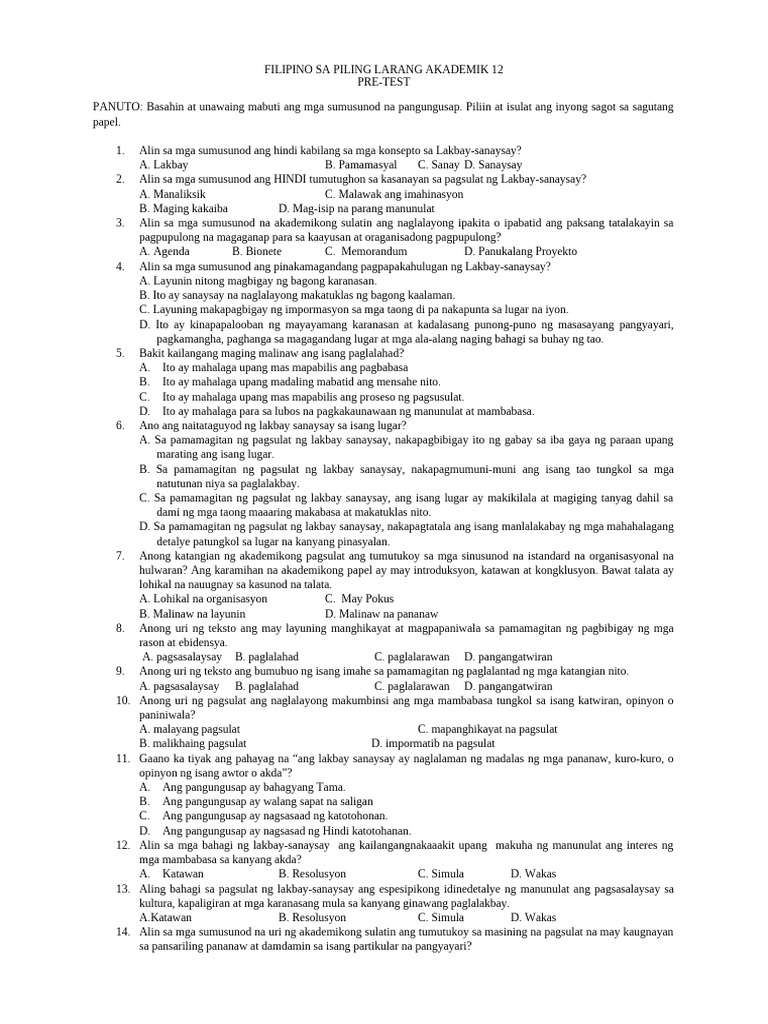 Catch-Up Pre-Test Fpl-Akademik 2024 | PDF