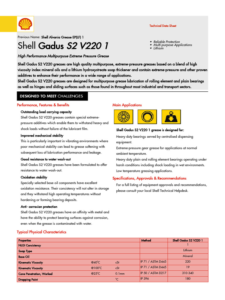 shell-gadus-s2-v220-1-tds | PDF | Bearing (Mechanical) | Lubricant