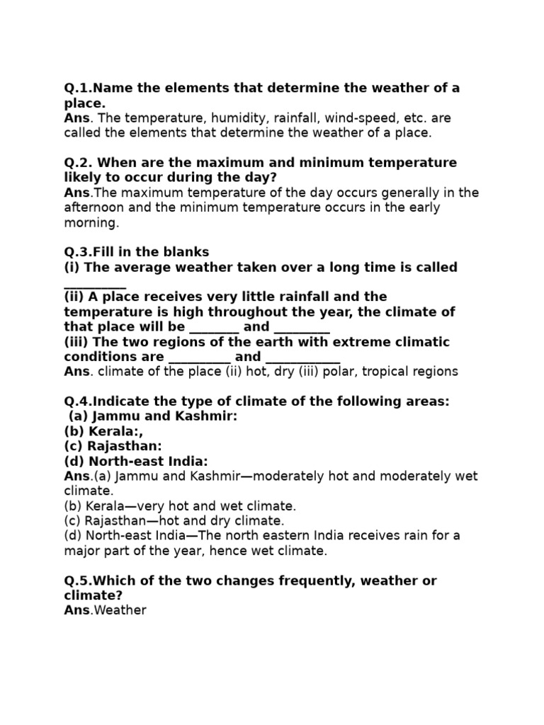 Question Answers on Weather Climate | PDF | Elephant | Rain