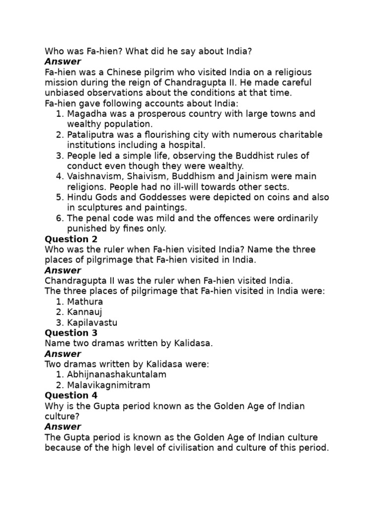 Ques-Answer on Gupta Empire | PDF | Indian Religions