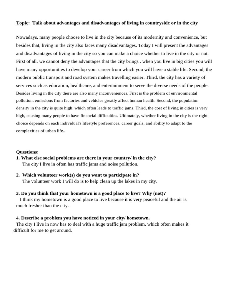 City vs. Countryside Living Pros and Cons | PDF