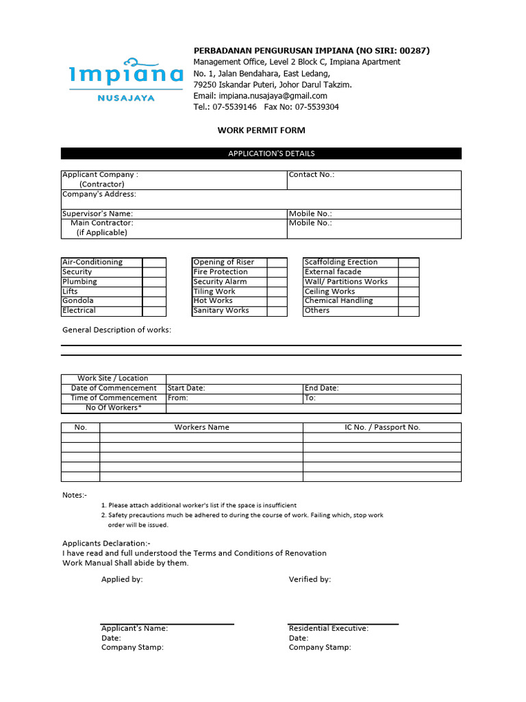 Work Permit Form | PDF
