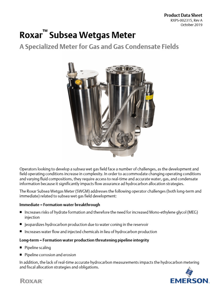 Data Sheet Roxar Subsea Wetgas Meter | PDF | Flow Measurement ...
