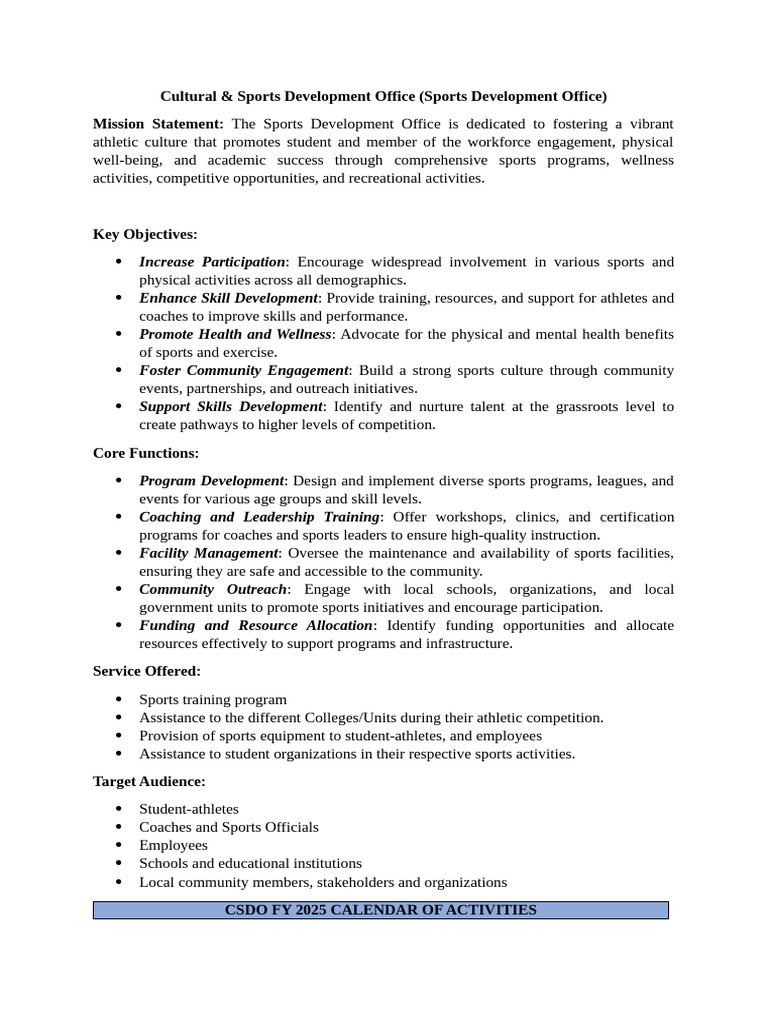 CSDO (Sports Office) 2025 Plan | PDF | Sports | High Intensity Interval Training