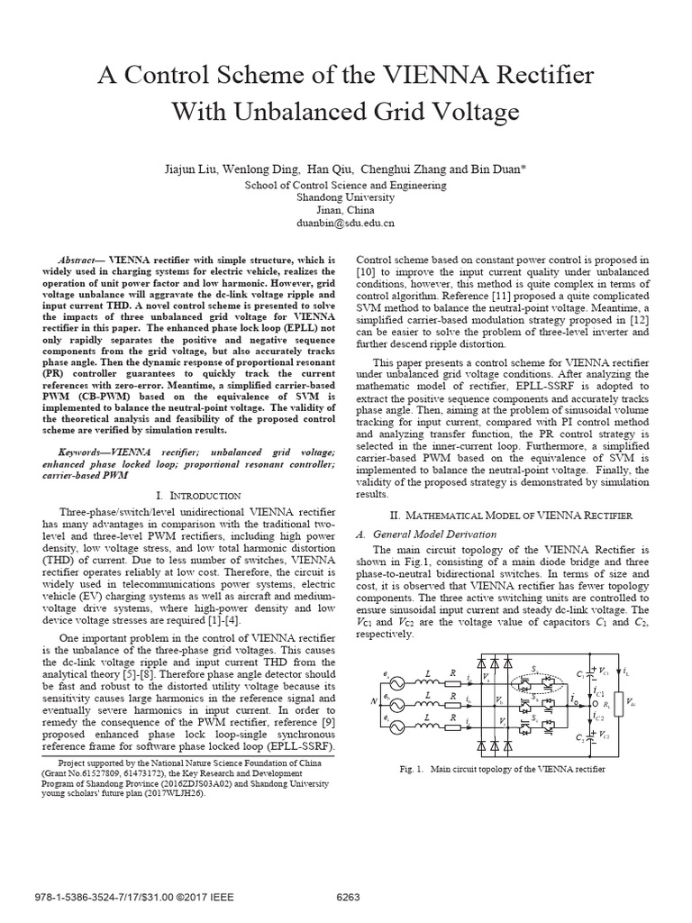 A Control Scheme of The VIENNA Rectifier With Unbalanced Grid Voltage ...