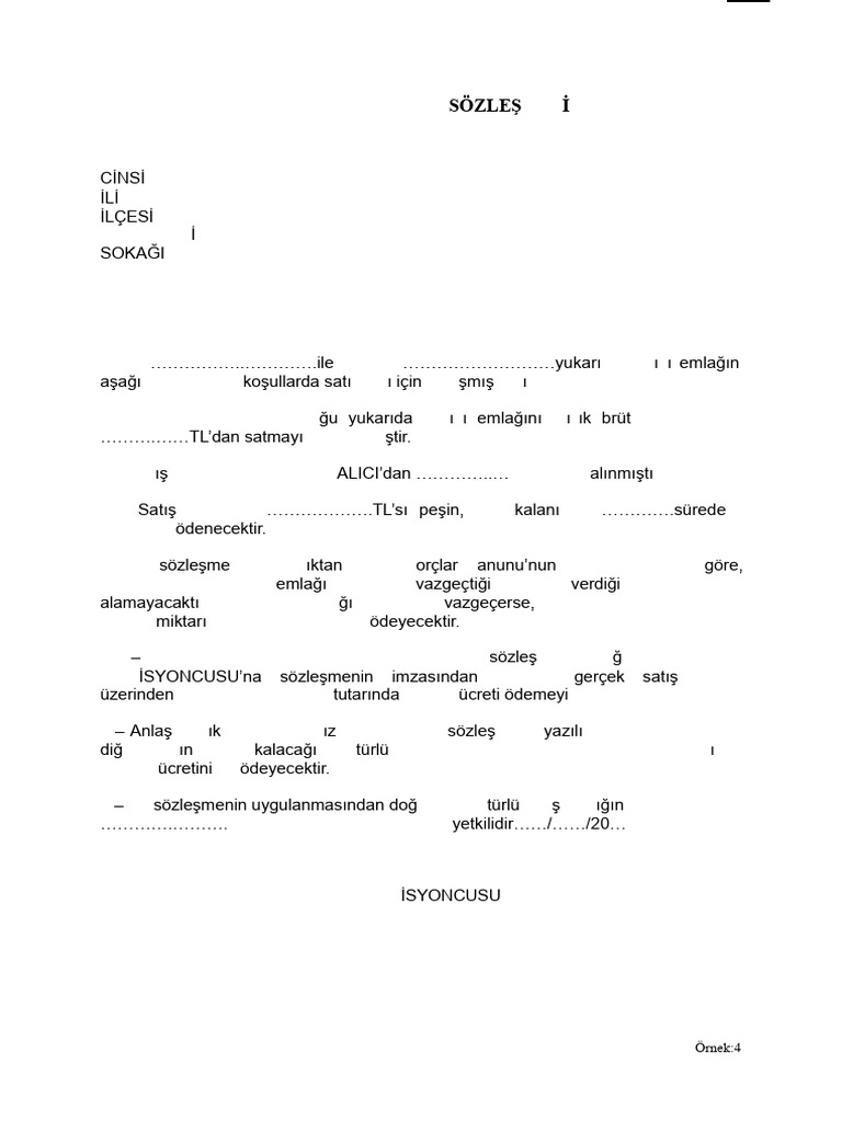 Emlak Alim Satim Sozlesmesi Belgesi | PDF