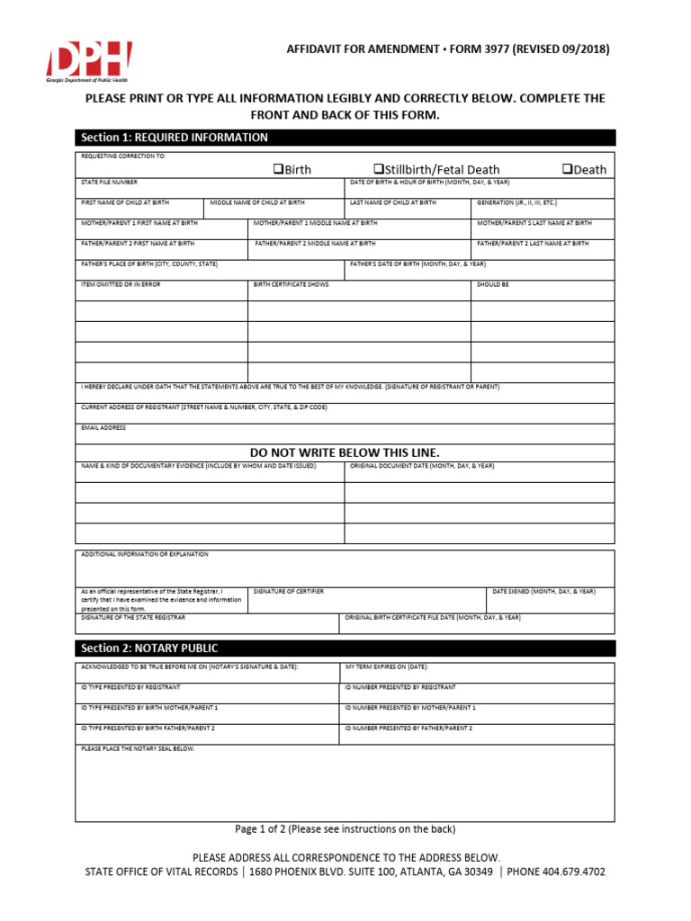 Affidavit For Amendment (Form 3977) 2019 | PDF | Birth Certificate ...