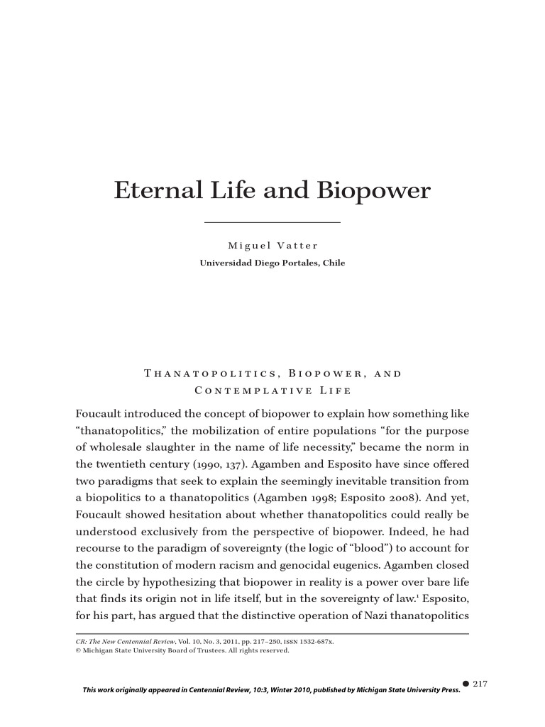Eternal Life and Biopower: A Philosophical Inquiry | PDF | Martin ...