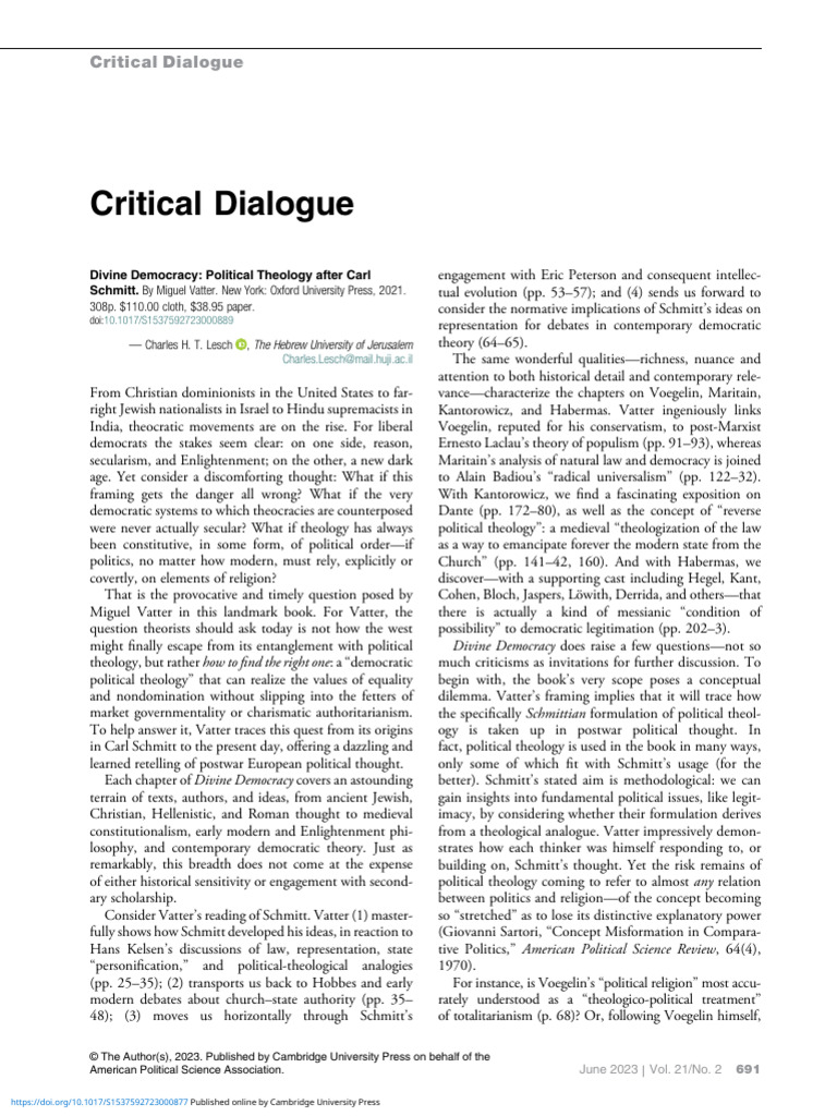 Critical Dialogue With Charles Lesch On | PDF | Theology | Political ...