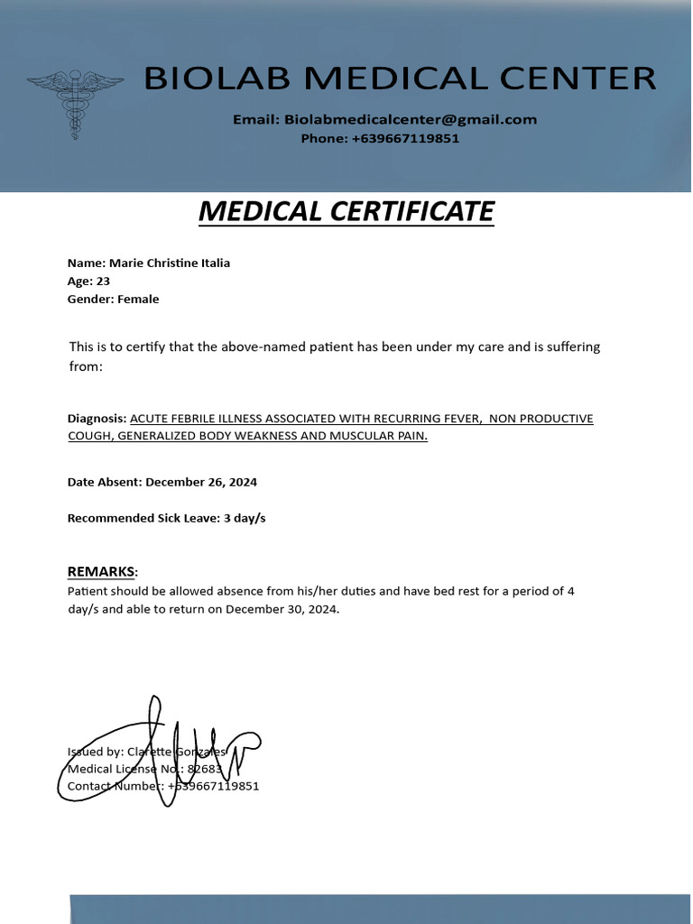 Medical CertificateLab - Flu | PDF