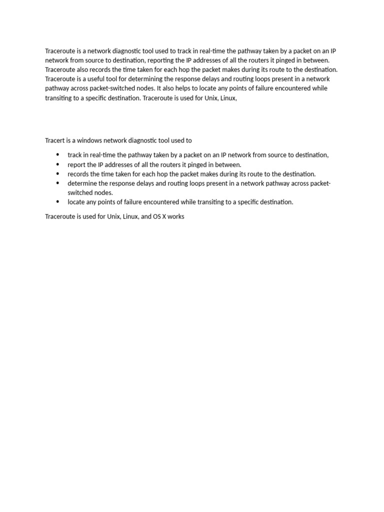 Traceroute Is A Network Diagnostic Tool Used To Track In Real Pdf