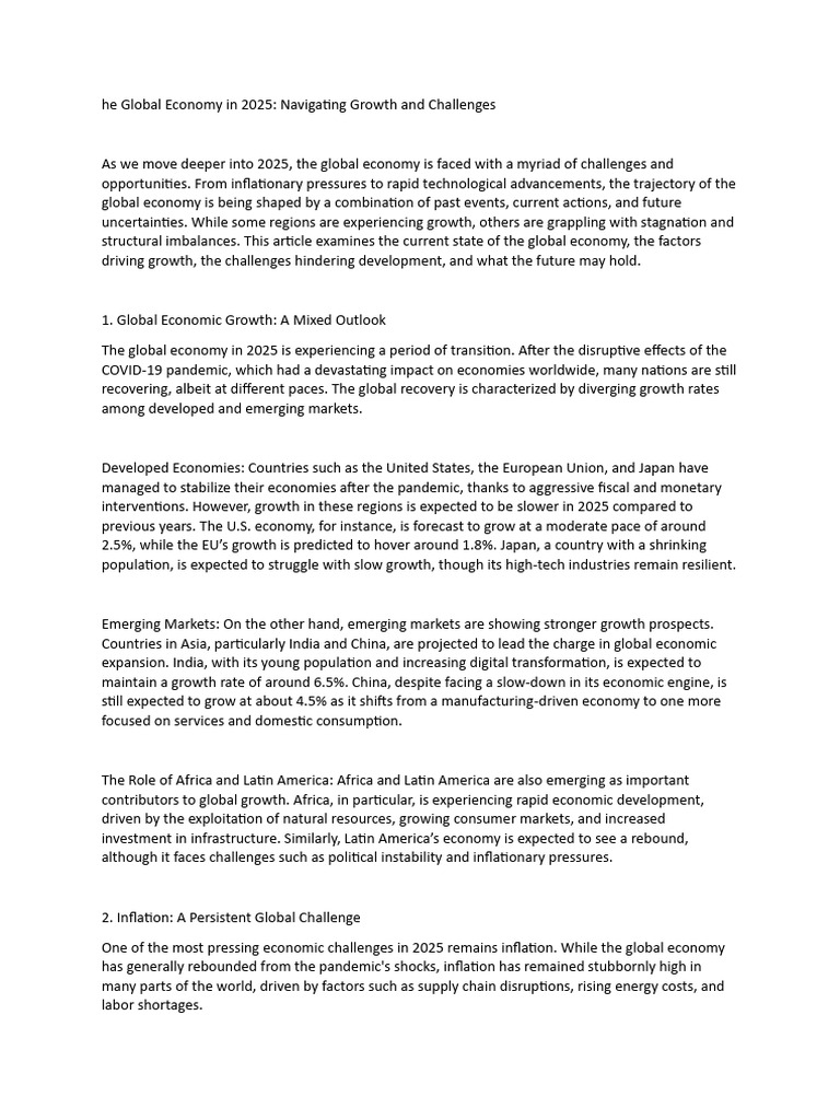 Global Economy 2025: Growth and Challenges | PDF | Inflation ...
