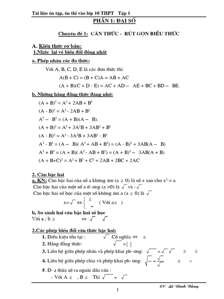 TAI LIEU ON TAP THI VÀO THPT TAP 1 | PDF