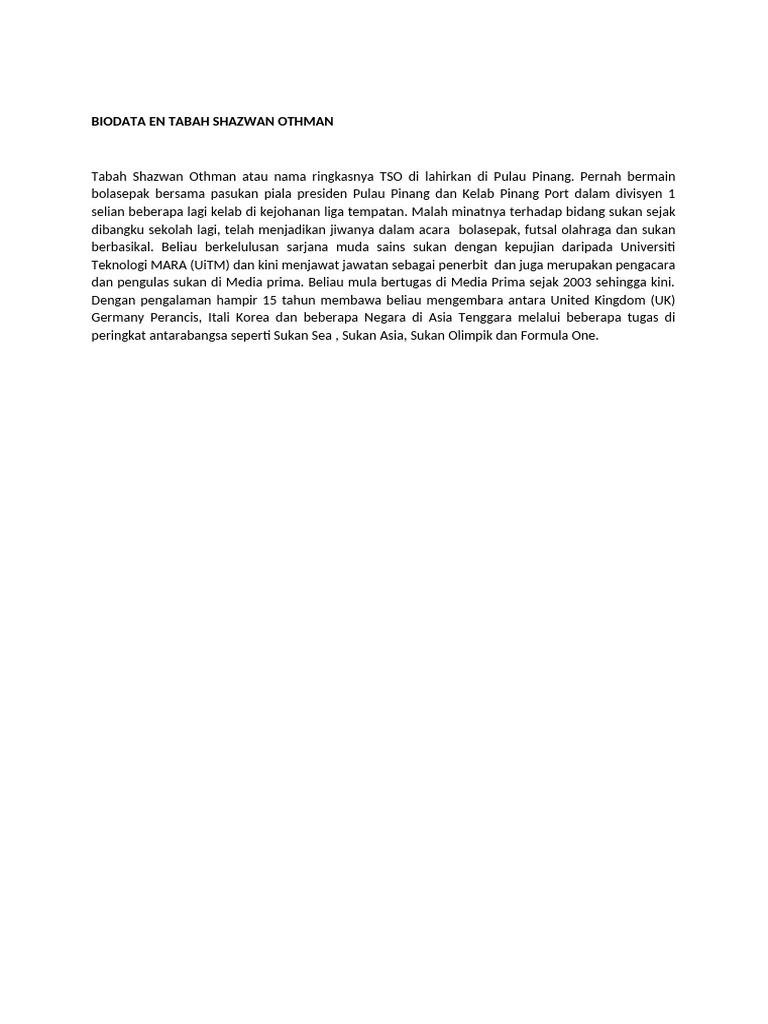 Biodata en Tabah Shazwan Othman | PDF