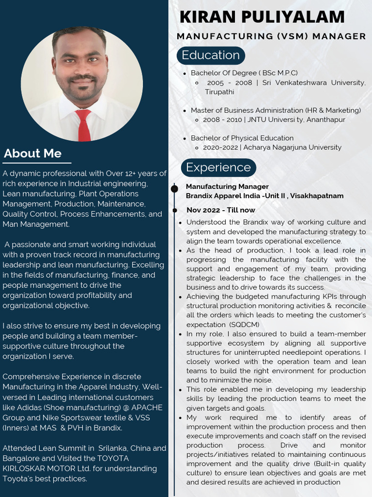 Kiran Puliyalam | PDF | Lean Manufacturing | Performance Indicator