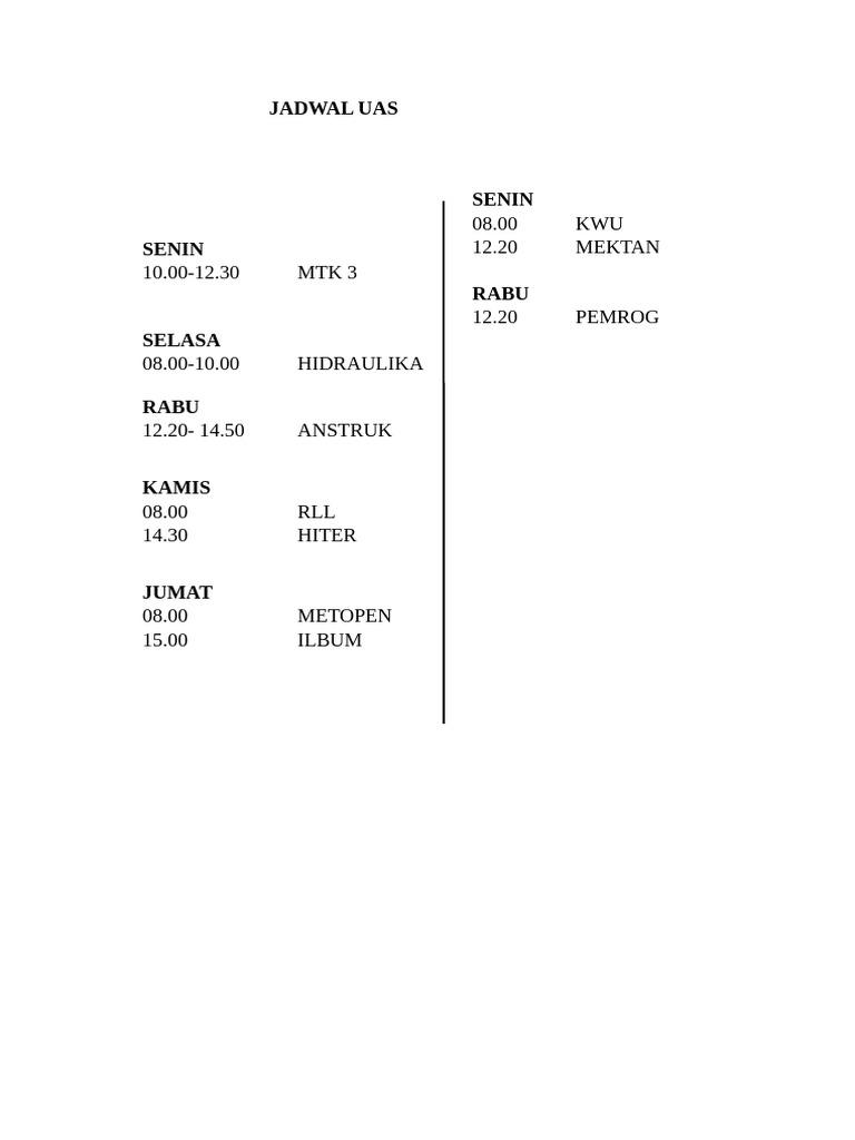 Jadwal Uas | PDF