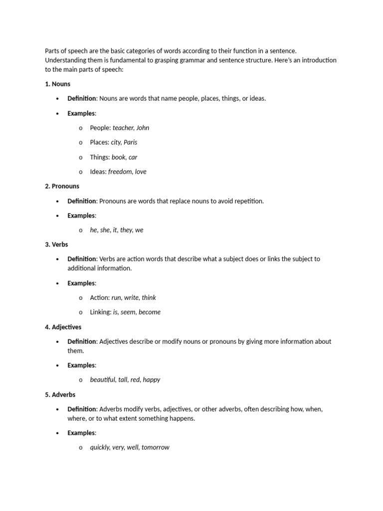 Lecture 02 Parts of Speech Definition | PDF