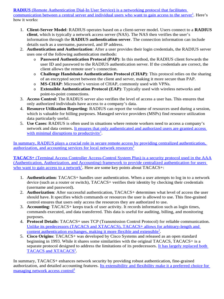 RADIUS and TACACS+ | PDF | Radius | Internet Architecture