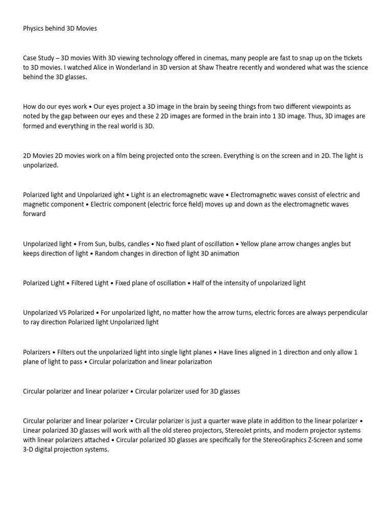 Physics Behind 3D Movies | PDF | 3 D Film | Polarization (Waves)