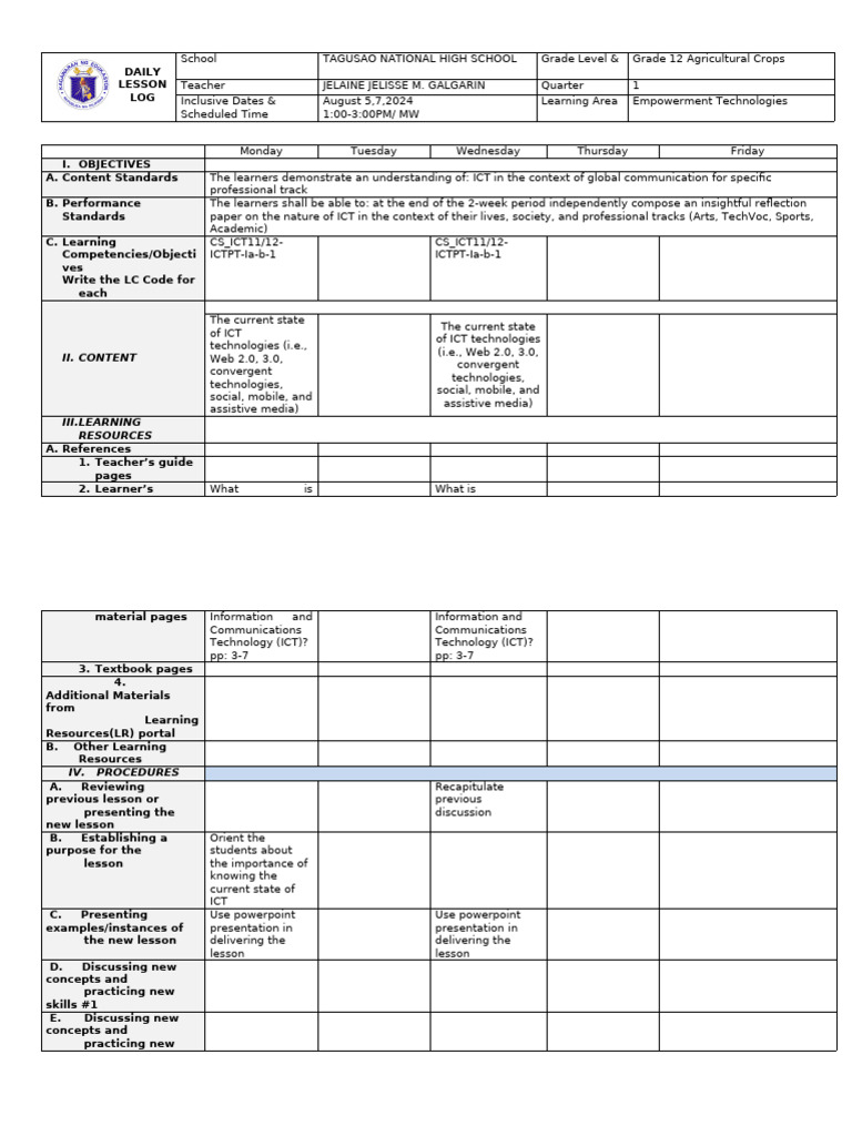 DLL Empowerment Technologies | PDF | Educational Technology | Teachers