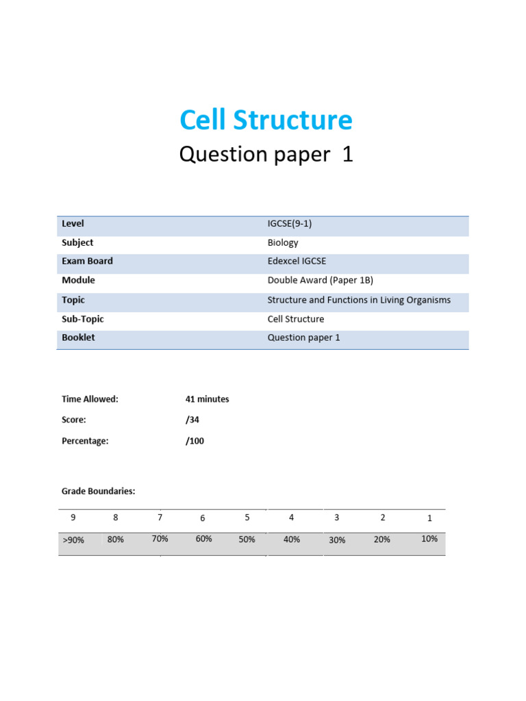 IGCSE Biology: Cell Structure Exam | PDF | Excretion | Phagocyte