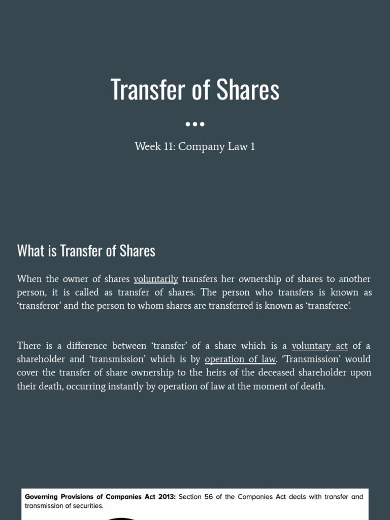 Week 11 - Transfer of Shares | PDF | Put Option | Option (Finance)