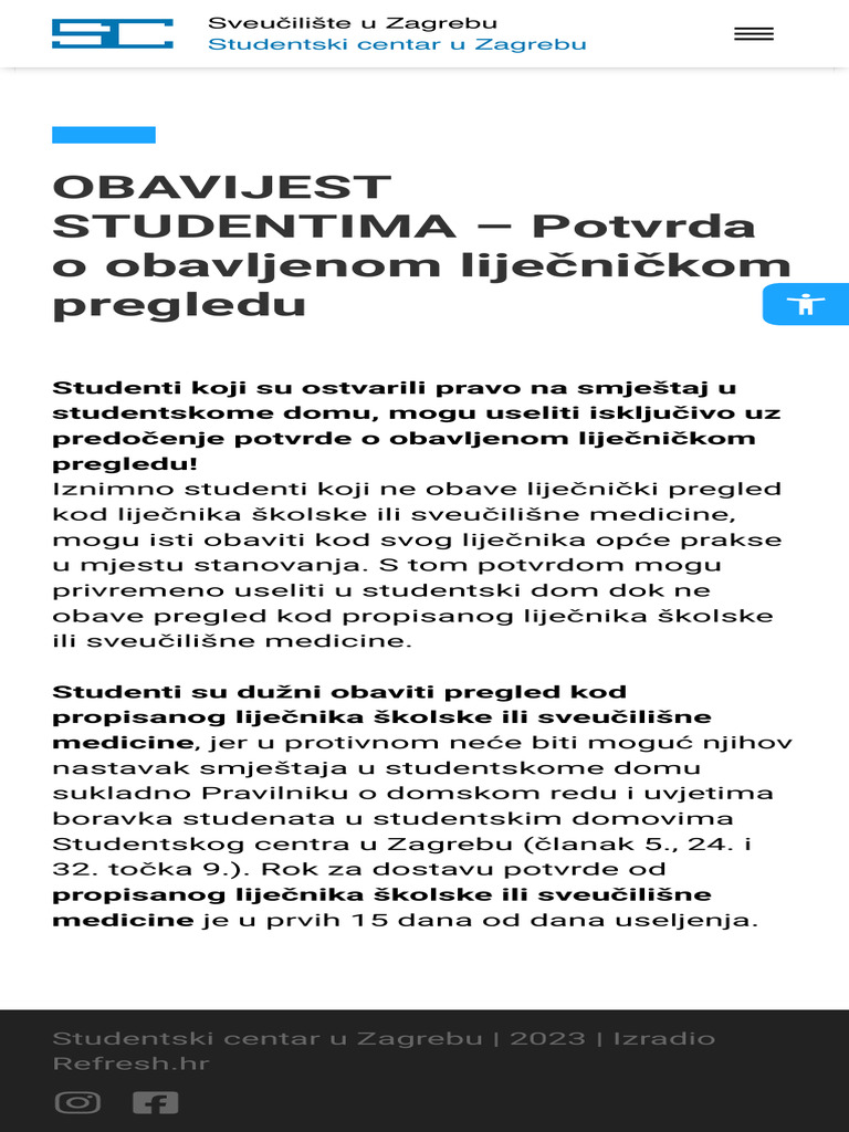 OBAVIJEST STUDENTIMA – Potvrda o obavljenom liječničkom pregledu ...